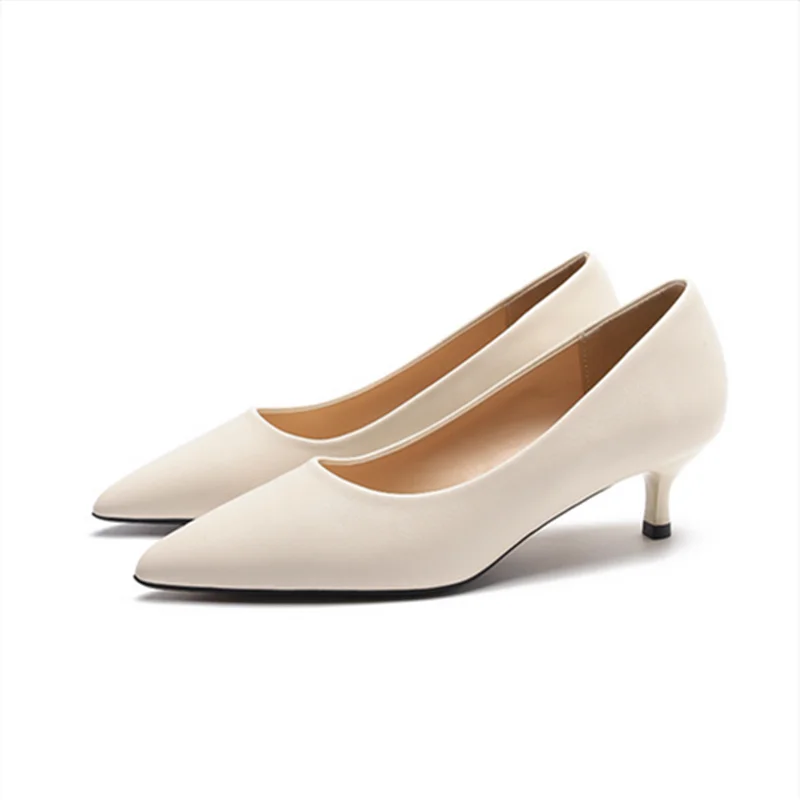 TAVIMART - Women Kitten Heels 4cm High Quality PU Null Black Khaki Pum – tavimart