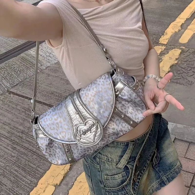 TAVIMART - Vintage Womens Shoulder Bag Leopard Y2k Fashion Punk Design – tavimart