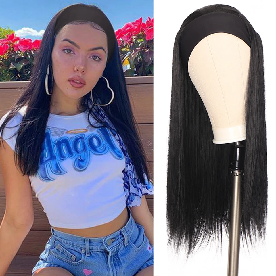 TAVIMART - Headband wig African Women Long Straight Black Ribbon Wig S ...