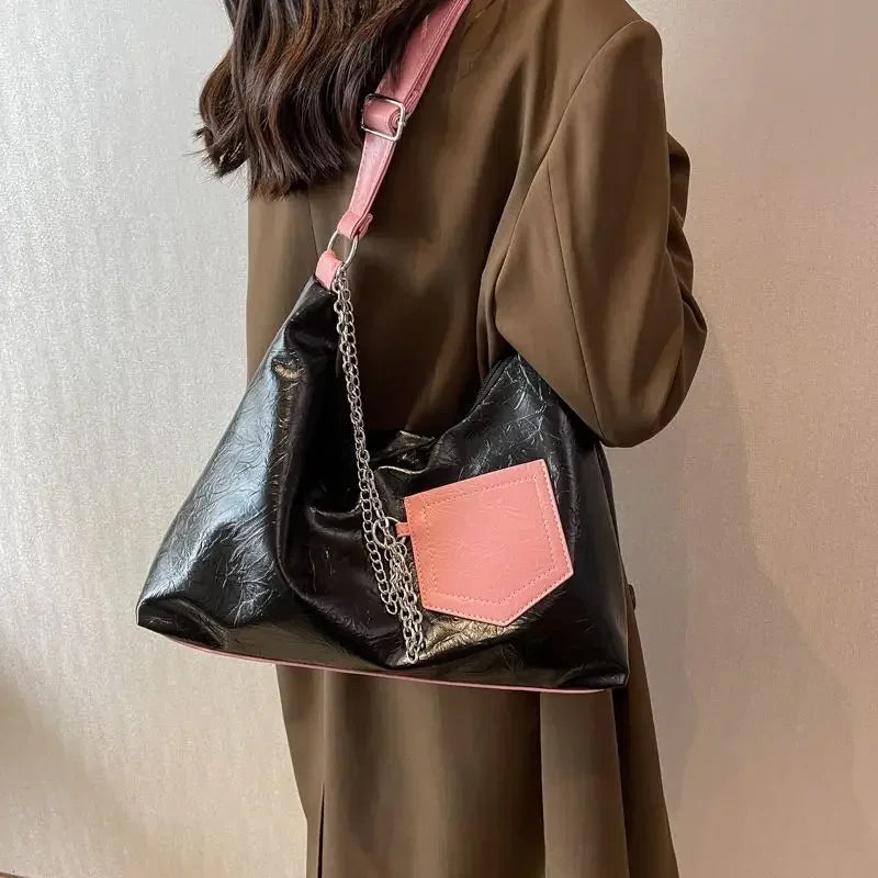 TAVIMART - High-capacity Contrast Color Chain Office Lady Bags Vintage ...