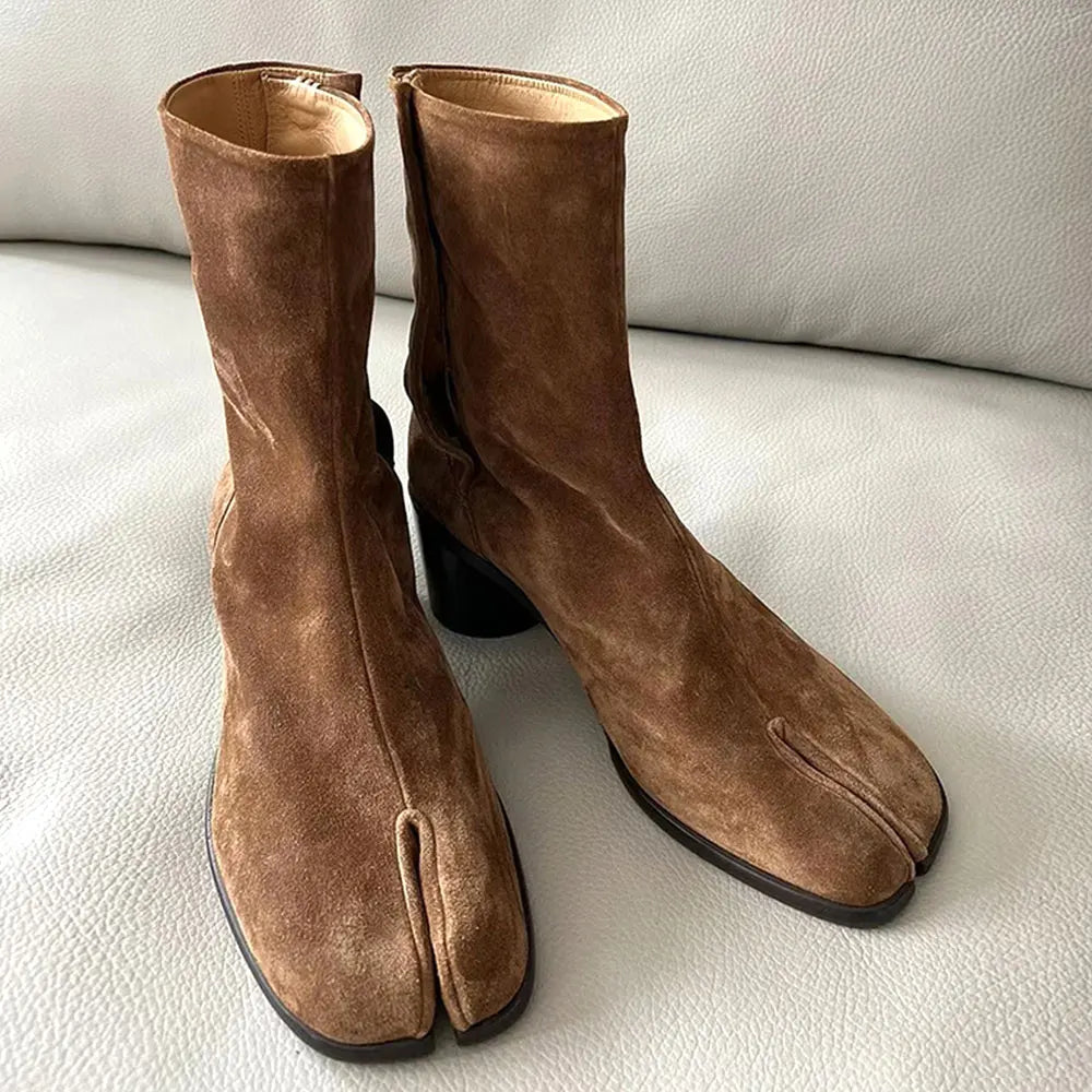 TAVIMART - New Autumn Winter Brown Split toe Chunky High Heels Chelsea ...