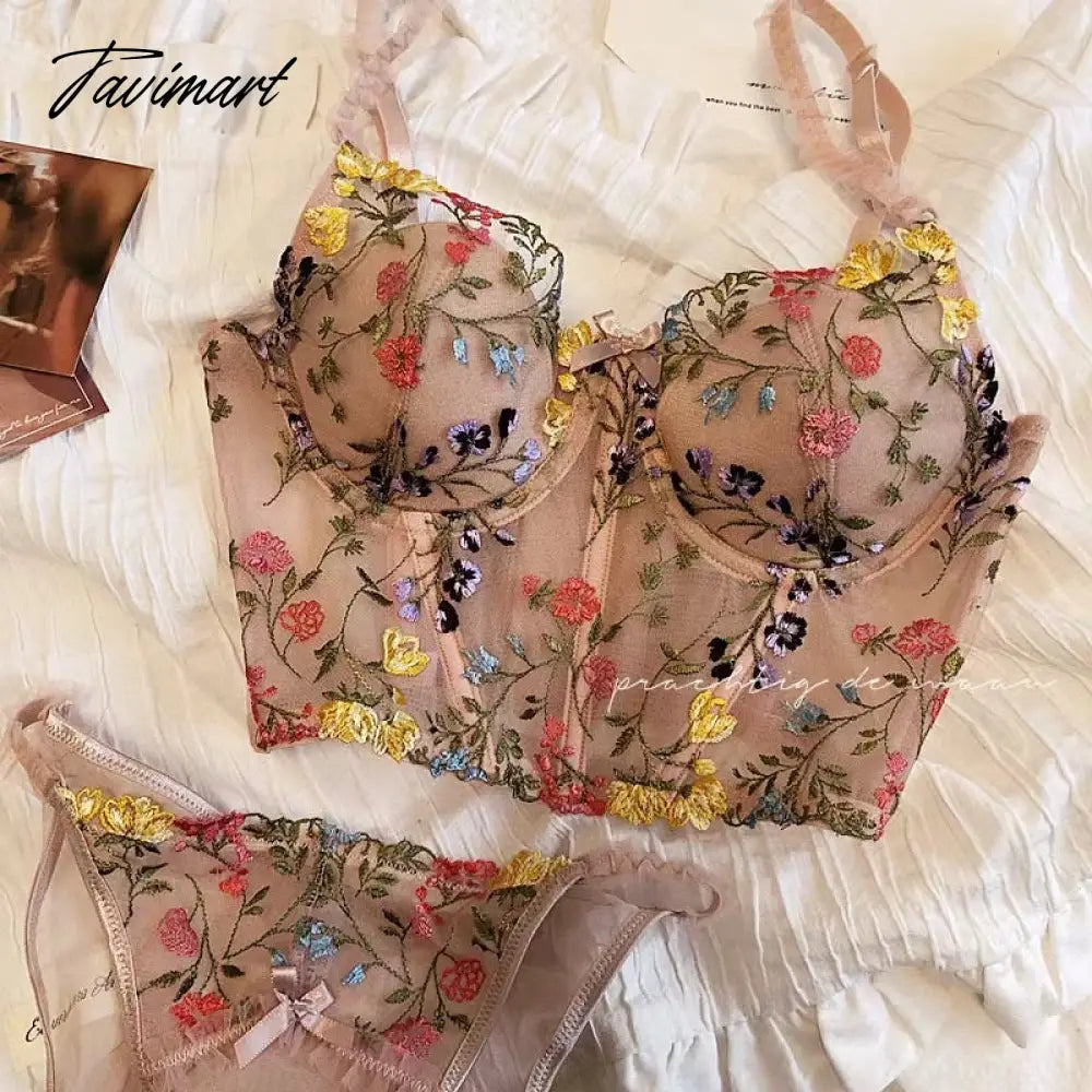 Tavimart 6 Breasted Extended Embroidered Bra And Panty Set, Floral Lac ...