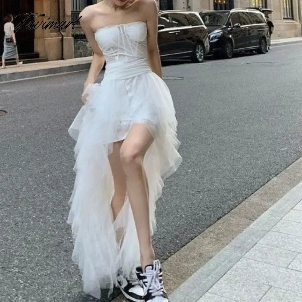 TAVIMART - Birthday Party Dress Temperament Sexy Strapless White Dress ...