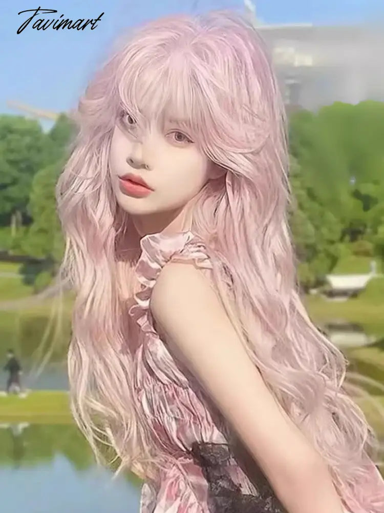 TAVIMART - Pink Long Curly Hair Big Wave Cos Universal Light Girl Loli ...