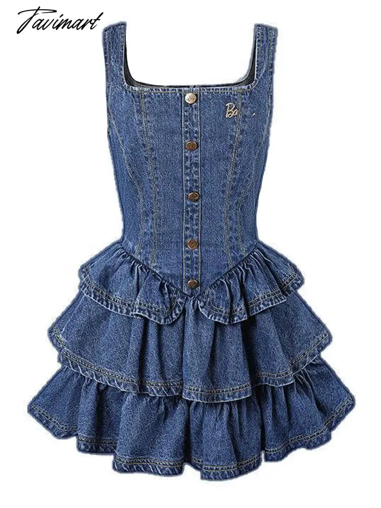 Tavimart Preppy Style Kawaii Cake Ruffle Mini Dress Sets Patchwork Swe ...