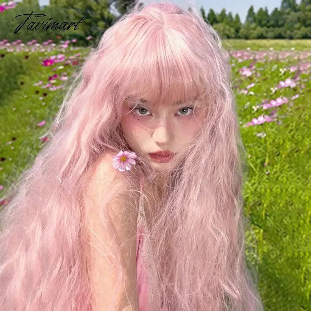 TAVIMART - Sakura Pink Wig 1 Meter Long Curly Hair Cos Cherry Blossom ...