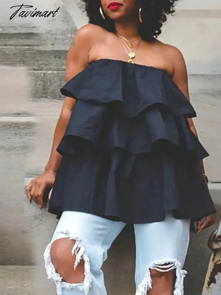 Tavimart Summer Strapless Tops for Women Off Shoulder Layerd Tops Swee ...