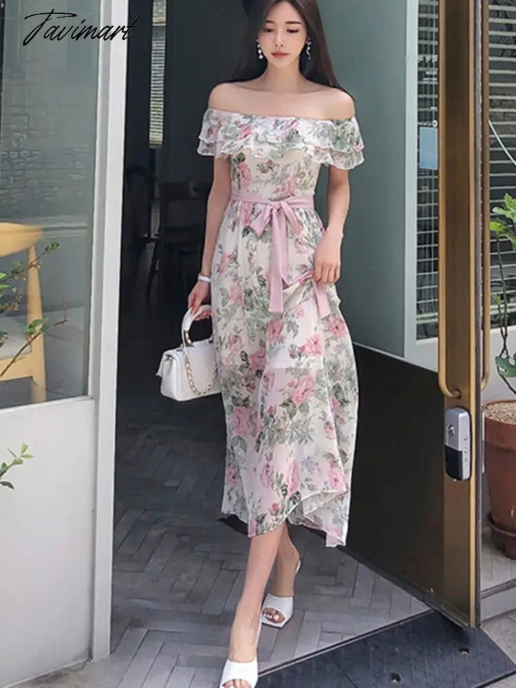 Tavimart Women Summer Korea Style Off Shoulder Maxi Dress Slit Bodycon ...